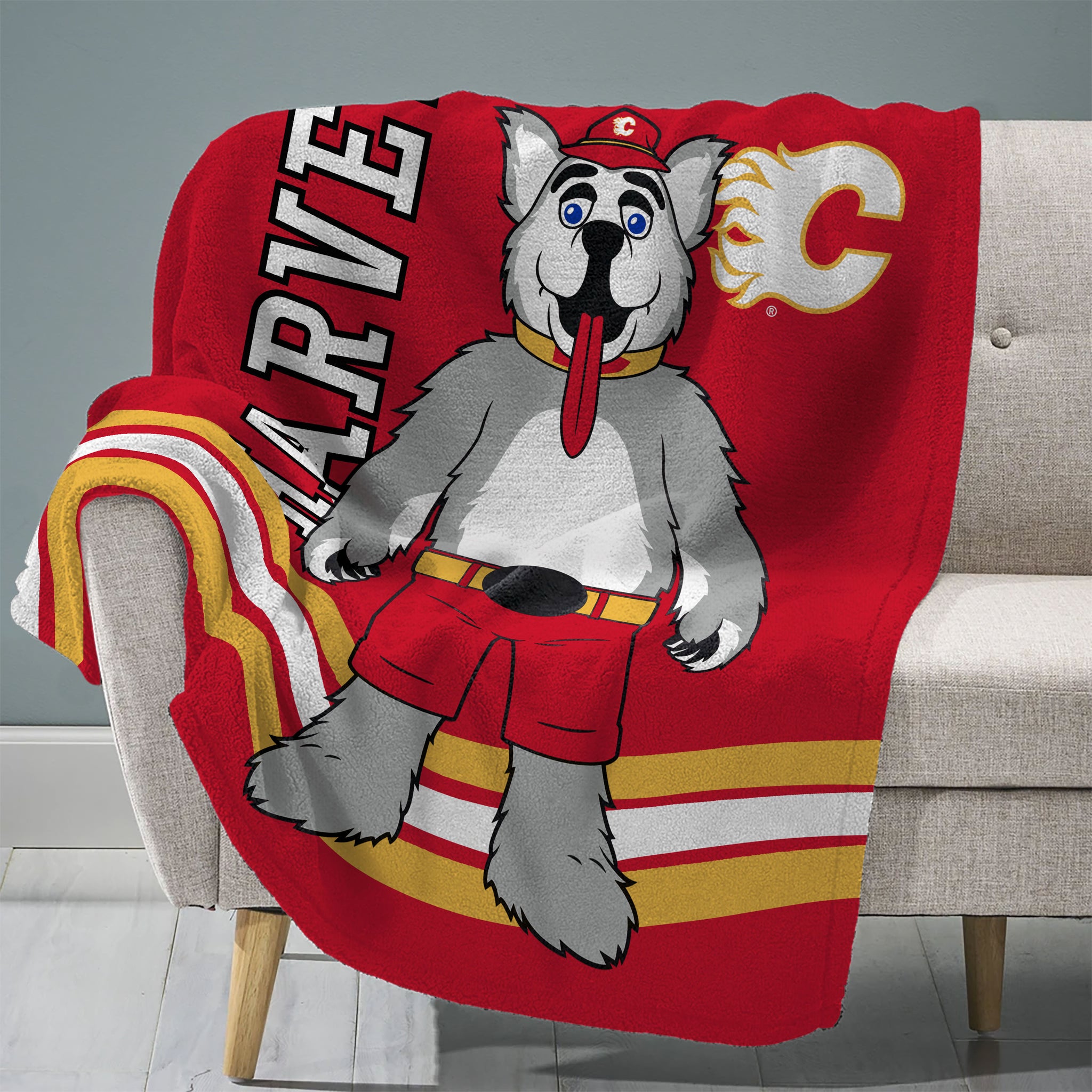 Calgary Flames Harvey the Hound Mascot 60” x 80” Raschel Plush Blanket ...